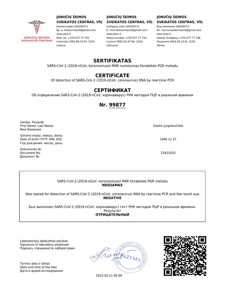 Sertifikatas Certificate Сертификат Nr. 99877 | PDF