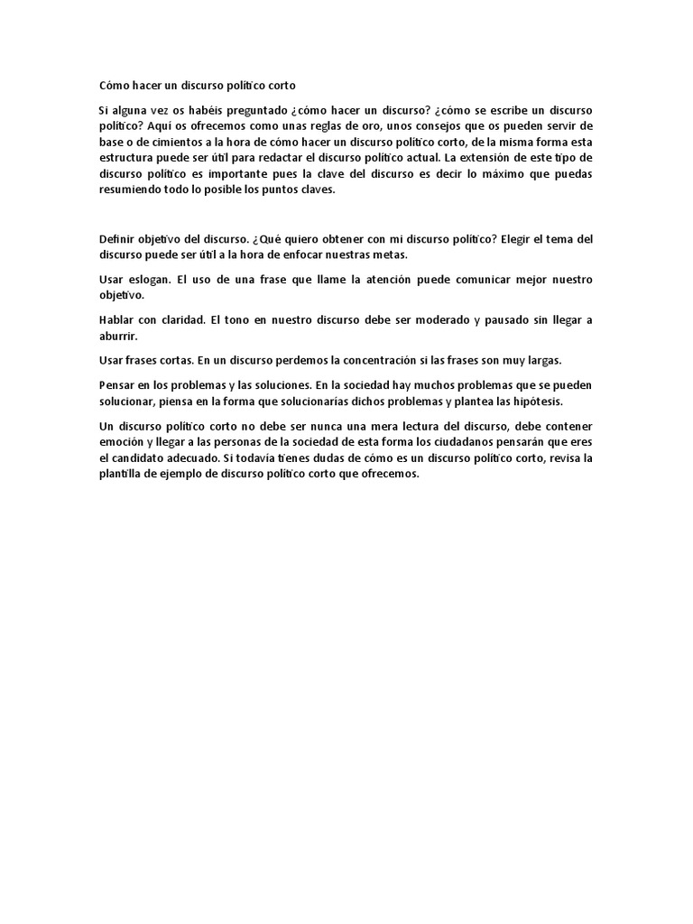 Cómo hacer un discurso político corto en 5 pasos | PDF