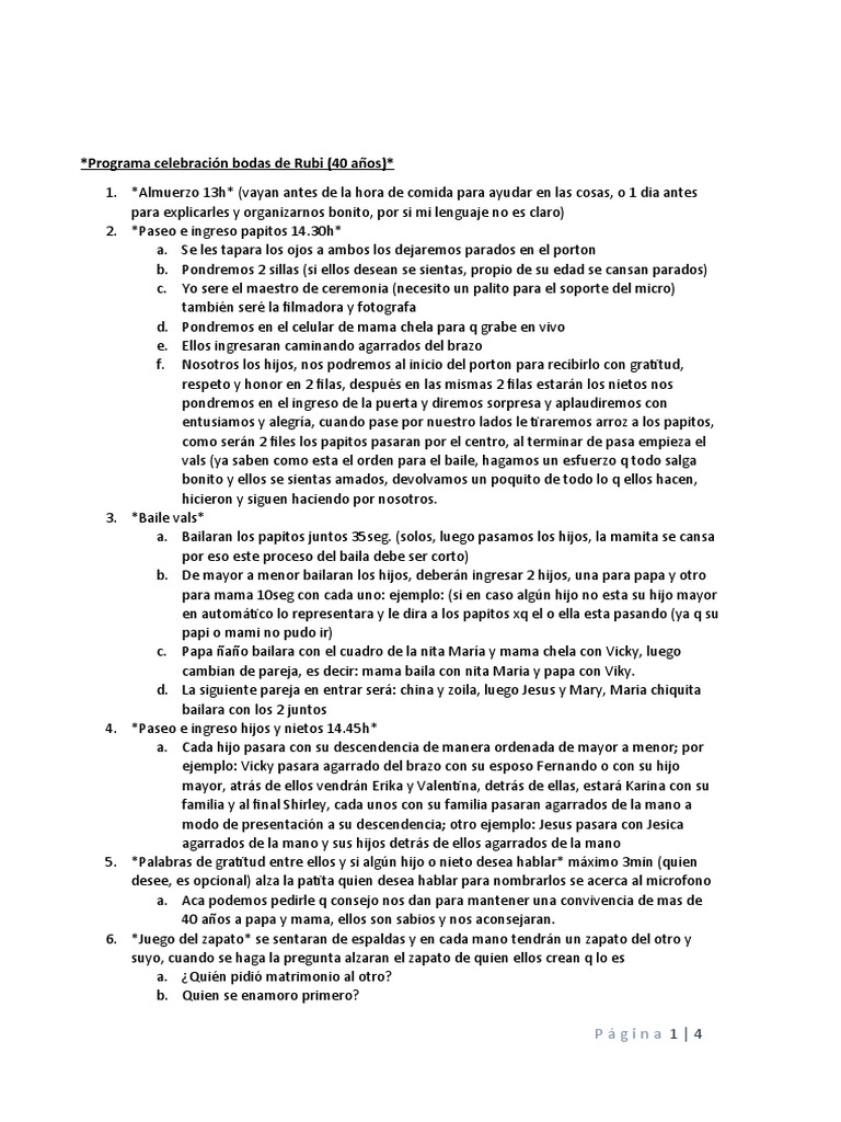 Programa Bodas de Rubi 28-8-2022 | PDF