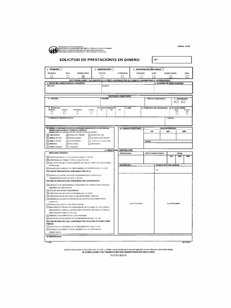 Solicitud de Prestaciones IVSS Venezuela | PDF | Gobierno y personalidad