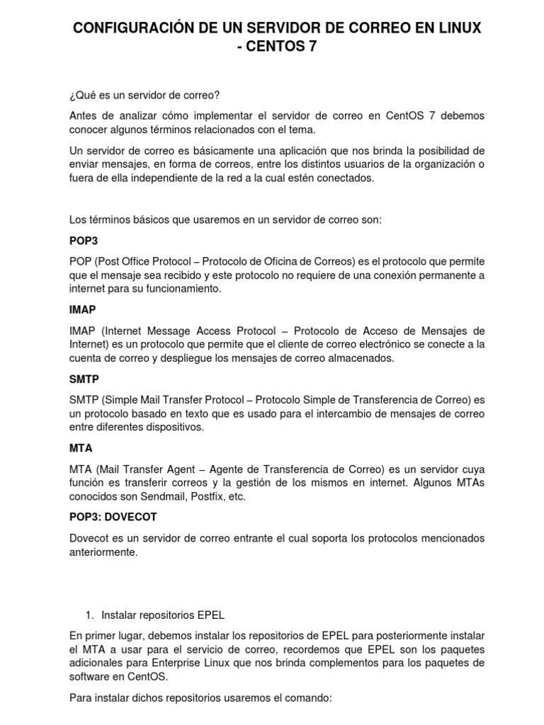 Configuracion Correos Linux Centos 7 | PDF | Redes de computadoras | Arquitectura de internet