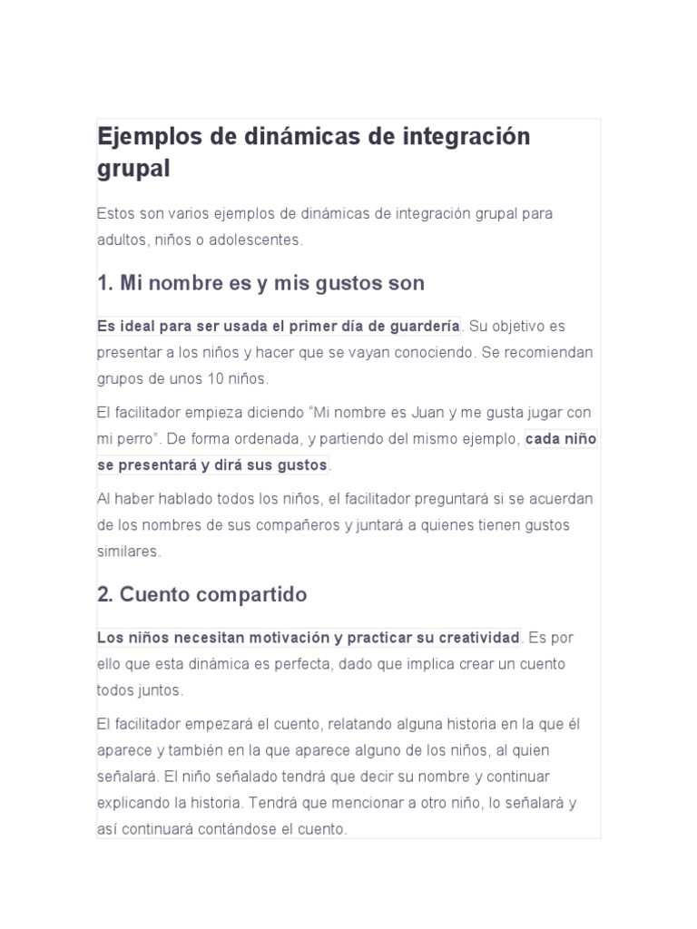 Ejemplos de Dinámicas de Integración Grupal | PDF