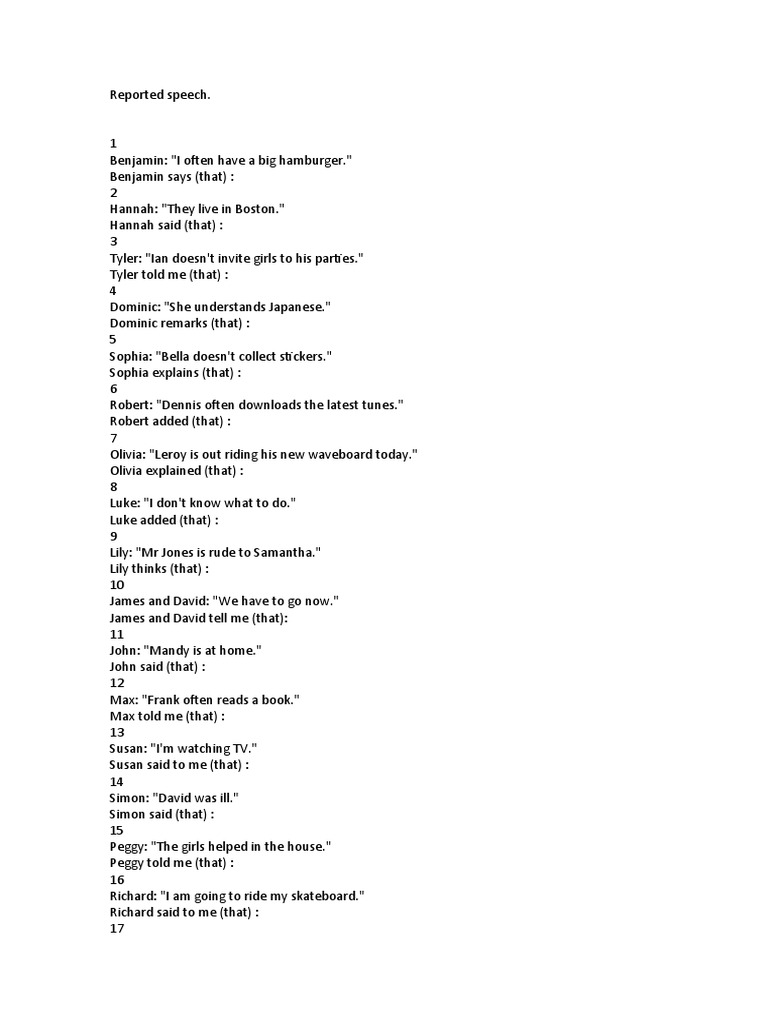 Reported Speech Examples | PDF