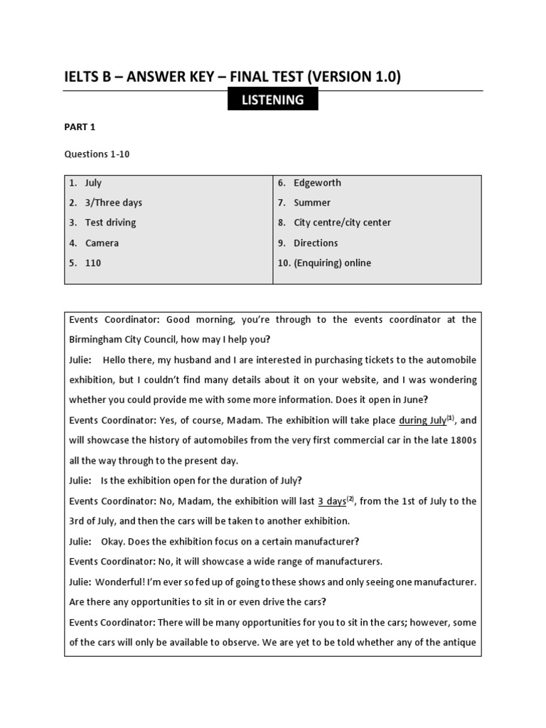 Ielts B Final Test Key | PDF | Pharmacy | Patient