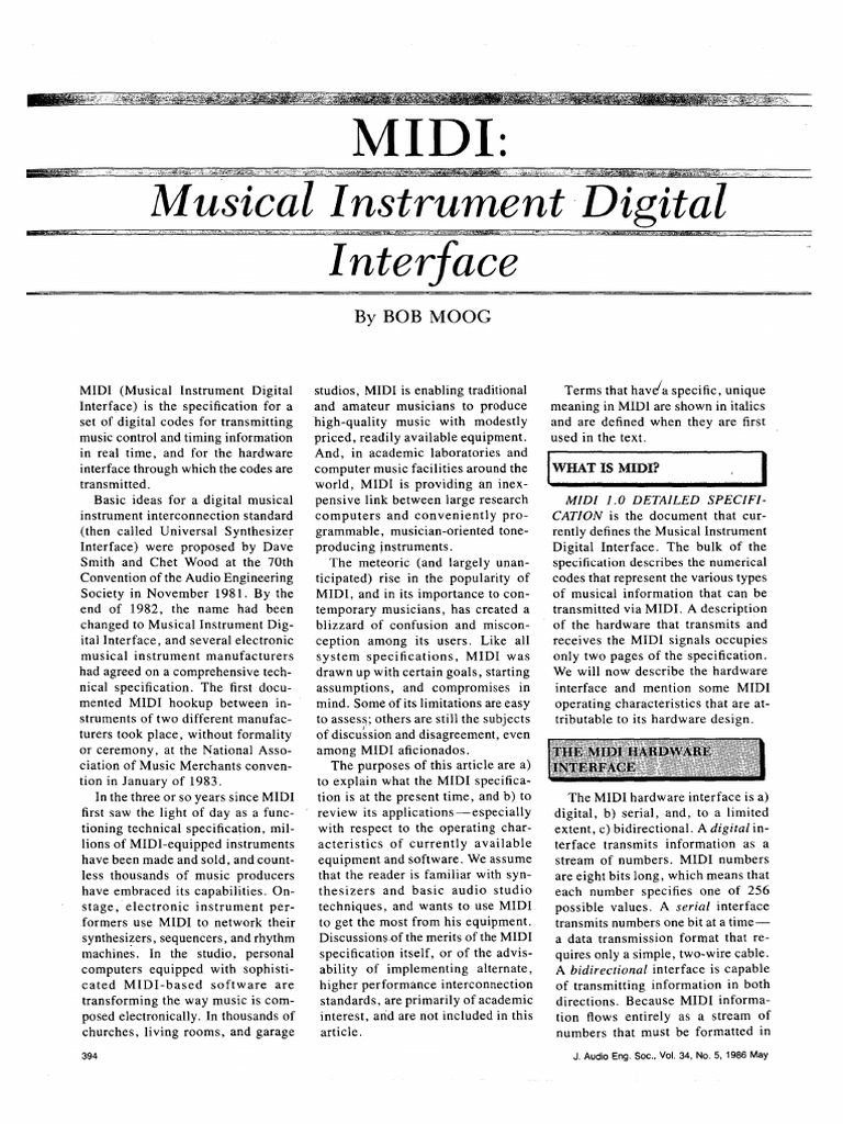 Midi Musical Instrument Digital Interface Robert Moog 1986 Pdf Bit Synthesizer 