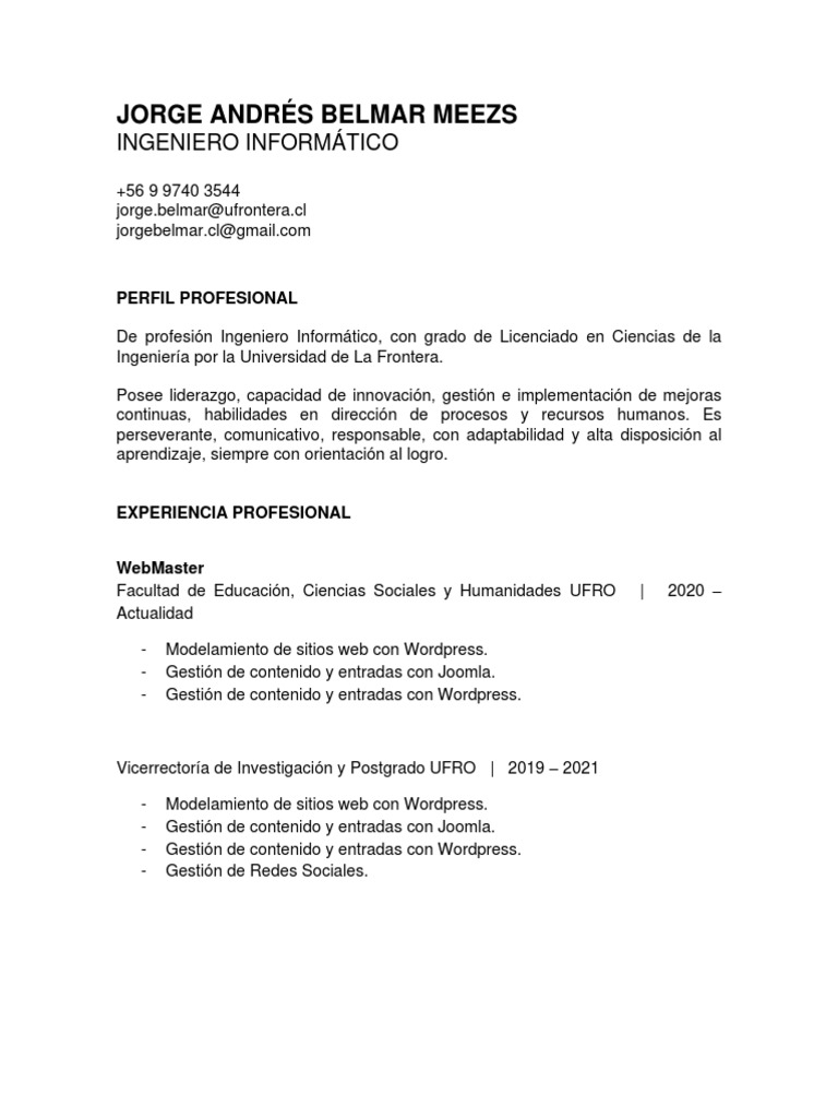 CV - Jorge Belmar Meezs | PDF | Informática | Software