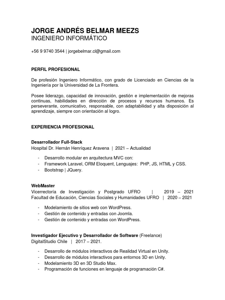 CV - Jorge Belmar Meezs | PDF | Informática | Software