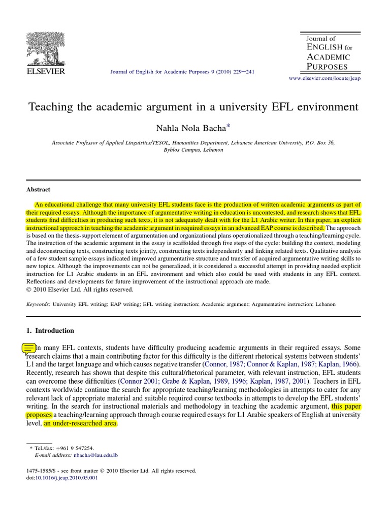 Teaching Academic Argument in EFL Contexts | PDF | Essays | English As ...