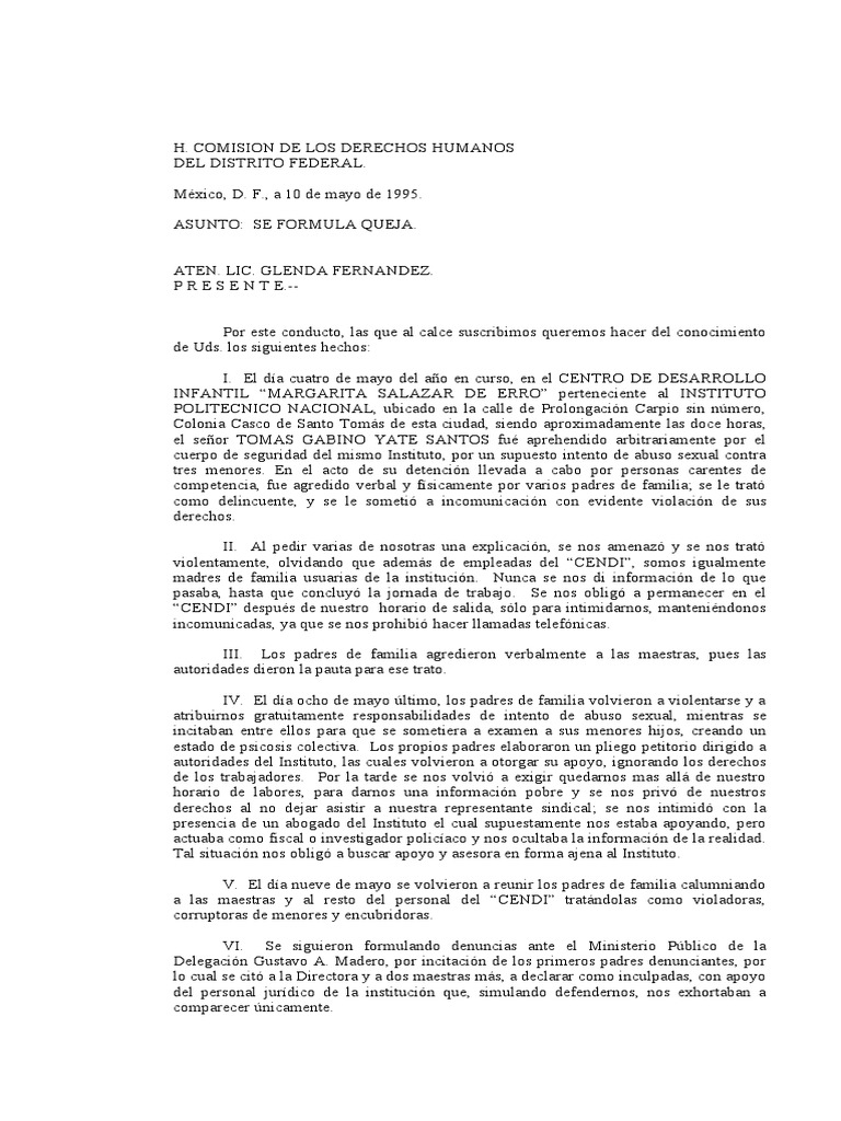 Modelo de Queja A Comision Nacional de Derechos Humanos | PDF ...