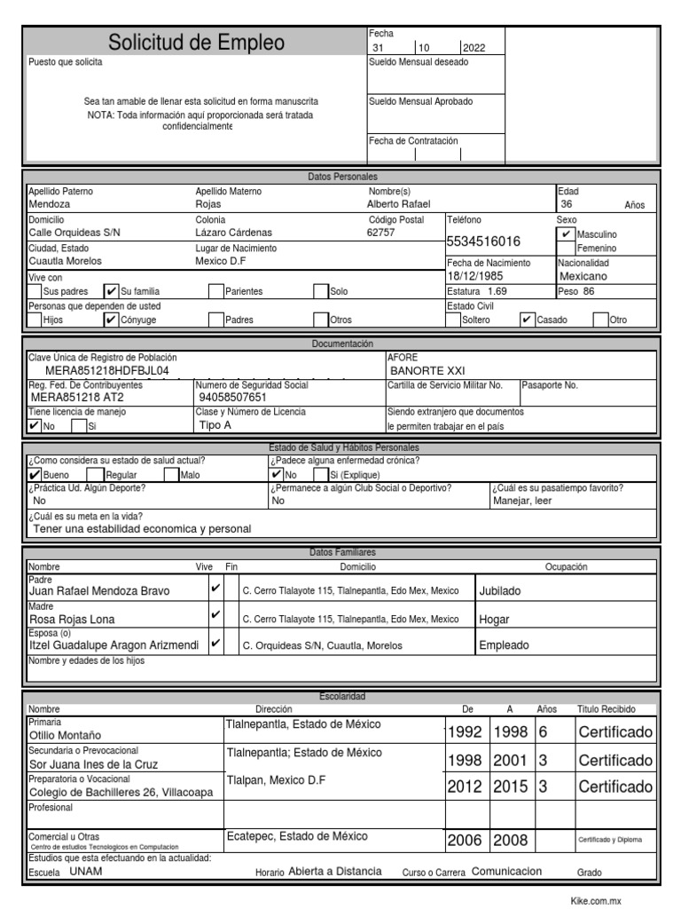 Solicitud A de Empleo | PDF | México