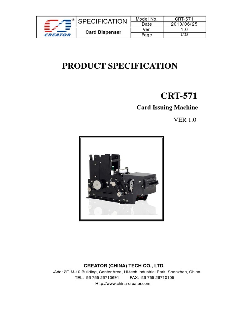 CRT-571 Card Dispenser Specifications | PDF | Electrical Connector ...