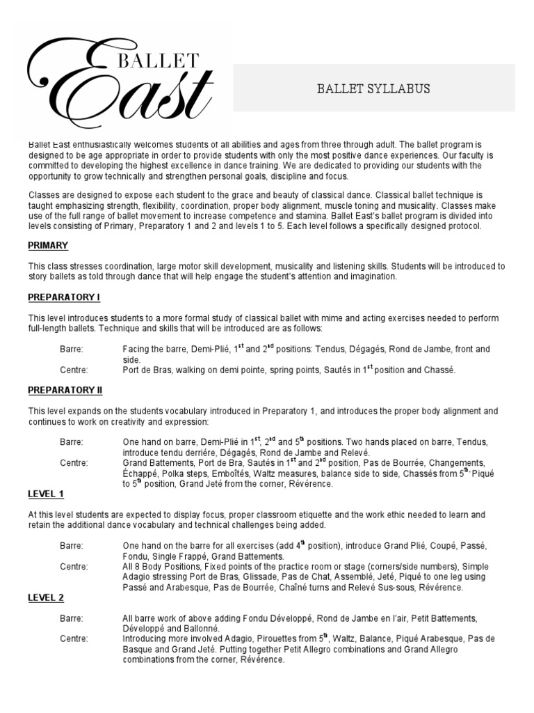 Ballet East Syllabus | PDF | Dances | Physical Exercise
