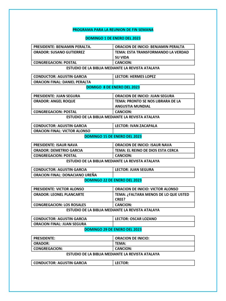Programa para La Reunion de Fin Semana | PDF