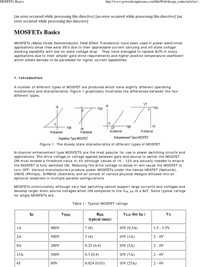 Mosfets Basics | PDF | Mosfet | Field Effect Transistor