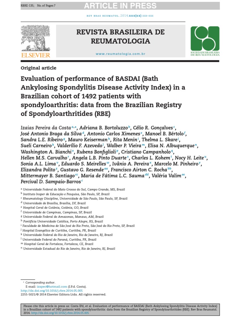 2014 RBE - Evaluation of Performance of BASDAI in ABrazilian Cohort of ...