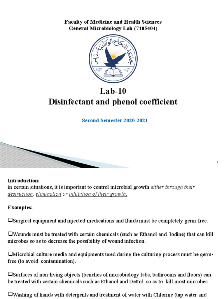 LAB 10 Disinfectant and Phenol Coefficient 2nd 2020-2021 | PDF ...