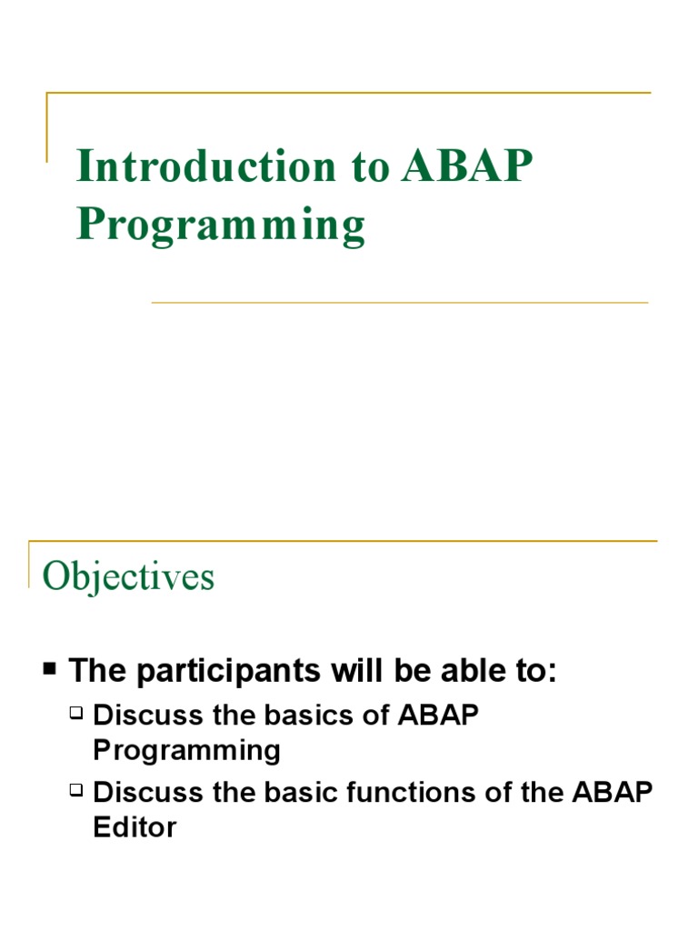 Intro To Abap Cap 01 Pdf Computer Program Programming
