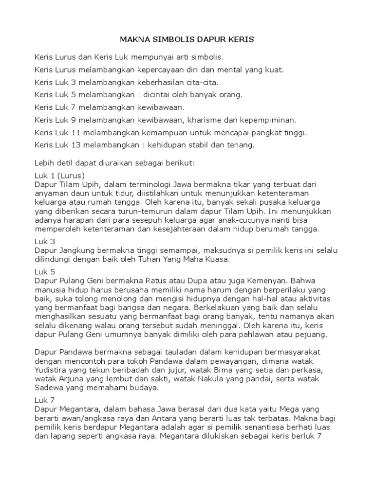 Makna Simbolis Dapur Keris | PDF