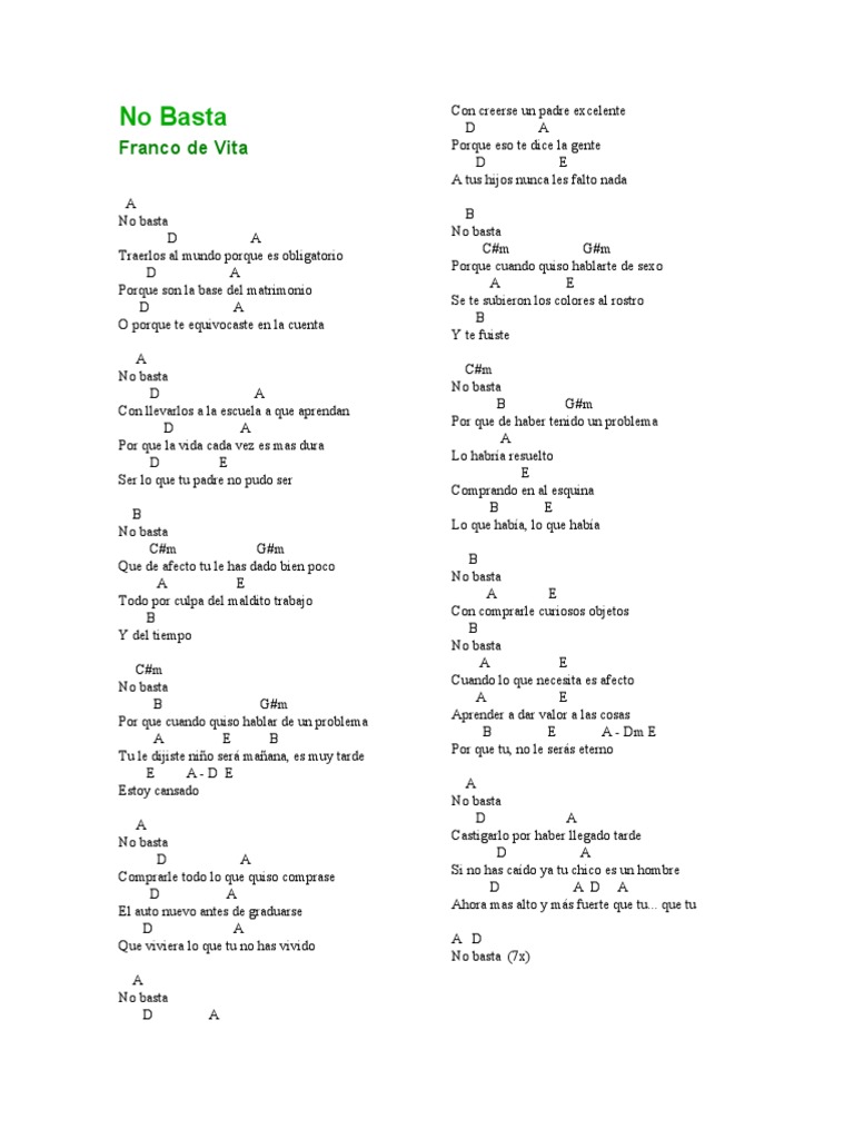 Letra de "No Basta" de Franco de Vita | PDF