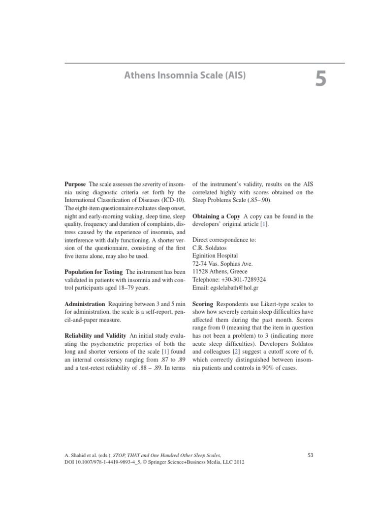 Athens Insomnia Scale (AIS) | PDF | Sleep | Validity (Statistics)