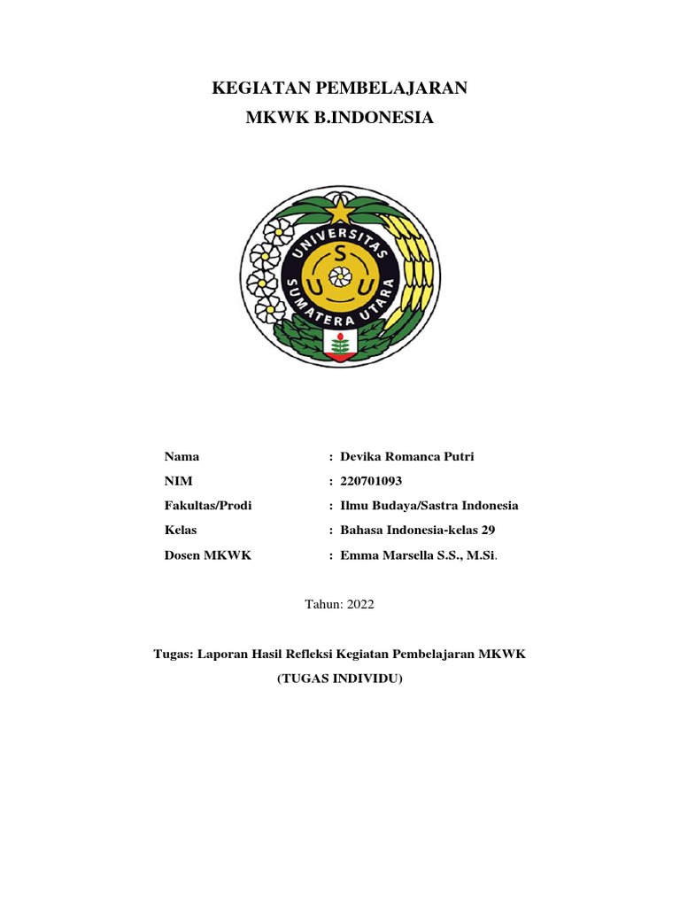 220701093-Devika Romanca Putri - Tugas Refleksi Bahasa Indonesia | PDF