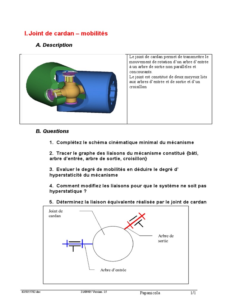 Schéma et Mobilités du Joint de Cardan | PDF