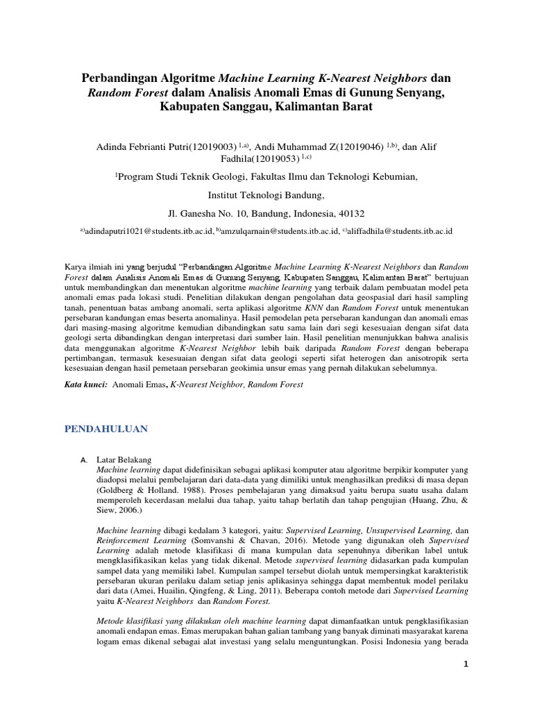 Random Forest Dalam Analisis Anomali Emas Di Gunung Senyang | PDF