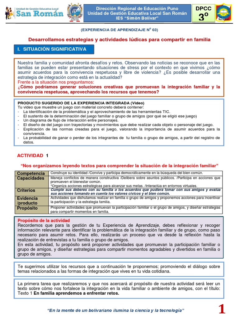 Experiencia 3 Act 1 DPCC 3ro | PDF | Las emociones | Aprendizaje