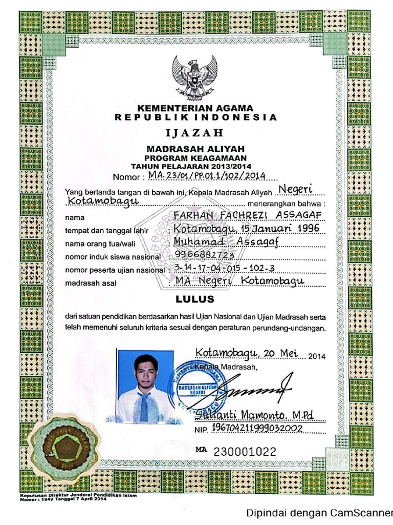 Berkas Syarat Pengajuan NUPTK Ijasah SMA An Farhan F Assagaf | PDF