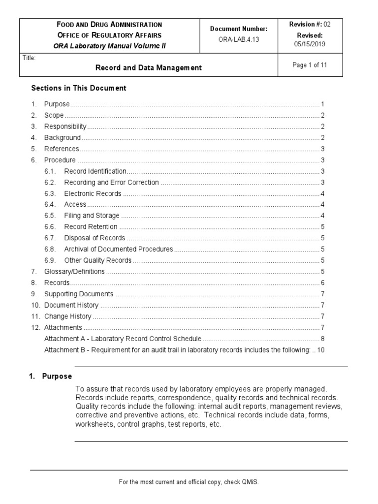 ORA-LAB.4.13 Record and Data Management (v02) | PDF | Records Management | Food And Drug ...
