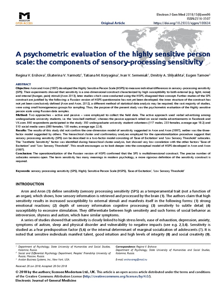 A Psychometric Evaluation of The Highly Sensitive Person Scale The ...