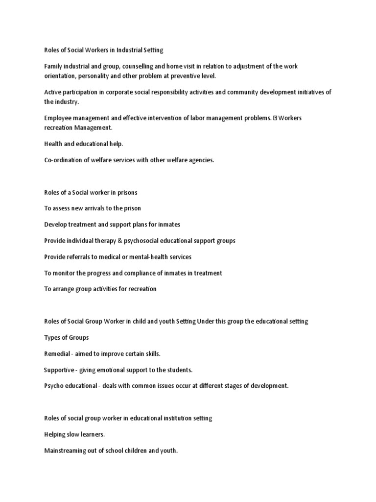 Social Workers' Roles in Various Settings | PDF | Mental Health ...