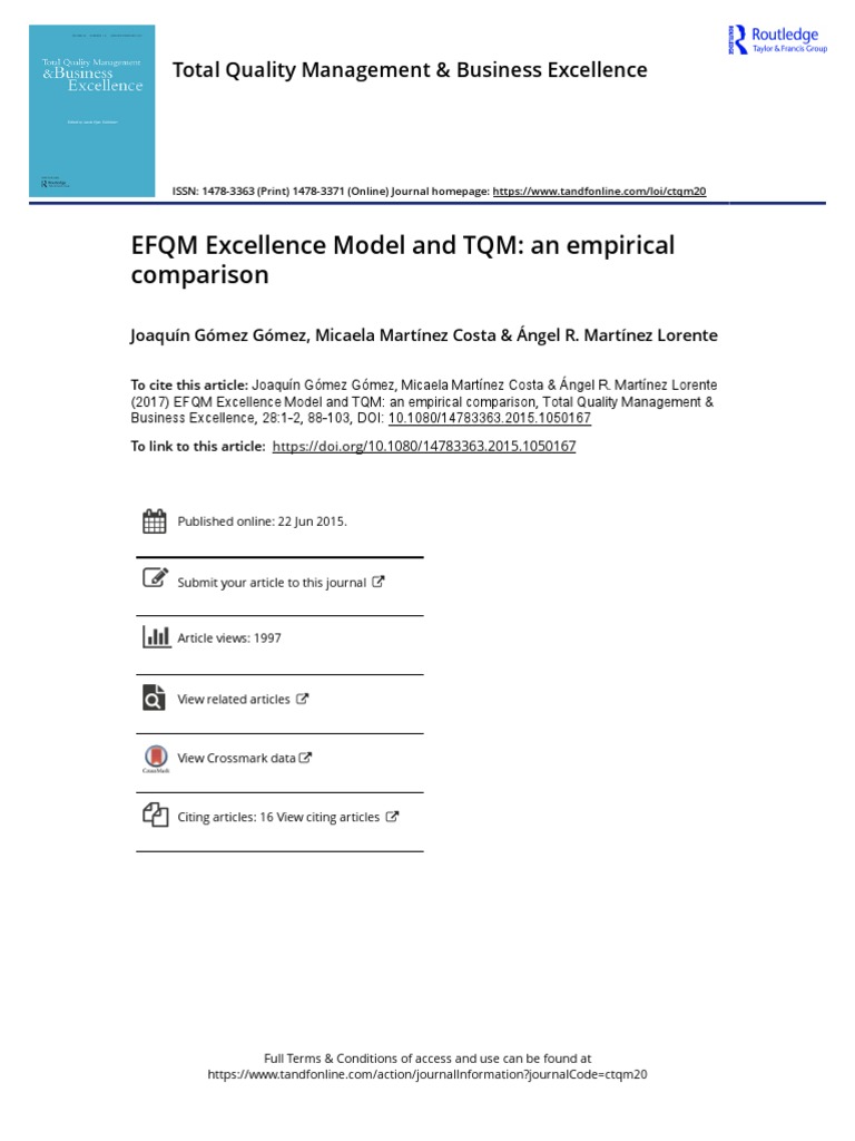 Gomez Et Al (2017) - EFQM Excellence Model and TQM An Empirical Comparison | PDF | Analysis Of ...