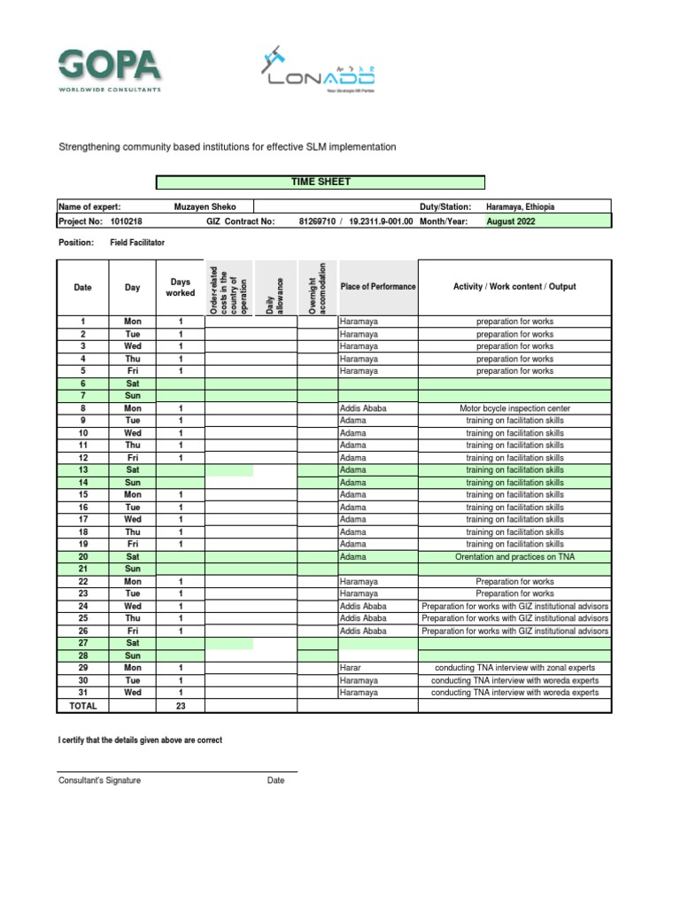 Timesheet GOPA CLM | PDF