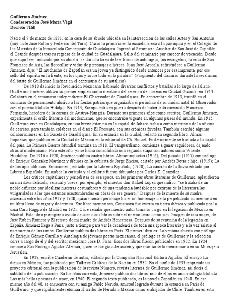 Guillermo Jiménez biografía escritor mexicano | PDF | México