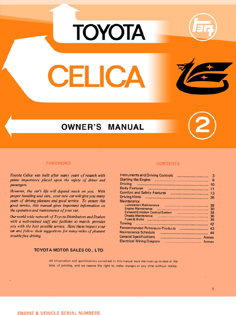 Toyota Celica - Owners Manual - 1971 (US) | PDF