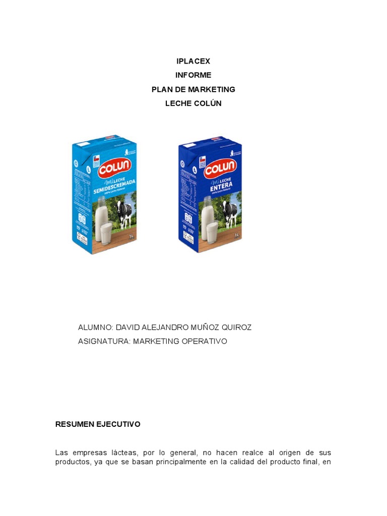 Plan de Marketing para Leche Colún | PDF | Leche | Marketing