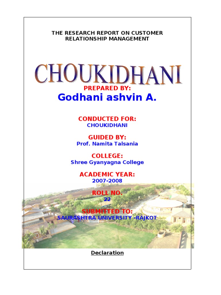 CHOUKIDHANI MM MBA Porject Report Prince Dudhatra | PDF | Customer ...