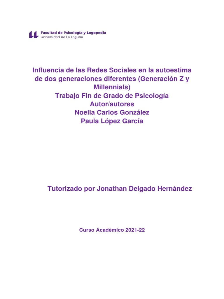 Influencia de Las Redes Sociales en La Autoestima de Dos Generaciones ...