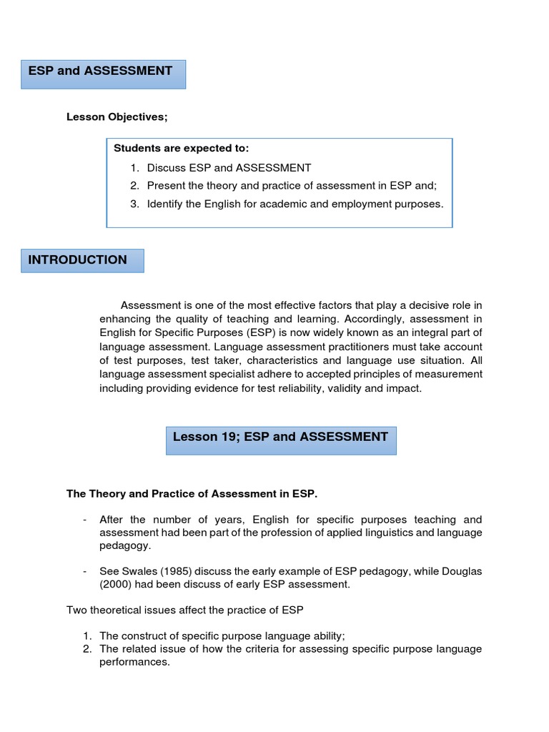 ESP and Assessment | PDF | Educational Assessment | Teaching Method