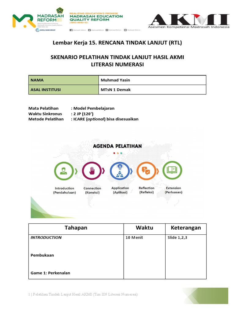 Literasi Numerasi - Hari 5. LK 15. RTL Pelatihan Literasi Numerasi | PDF