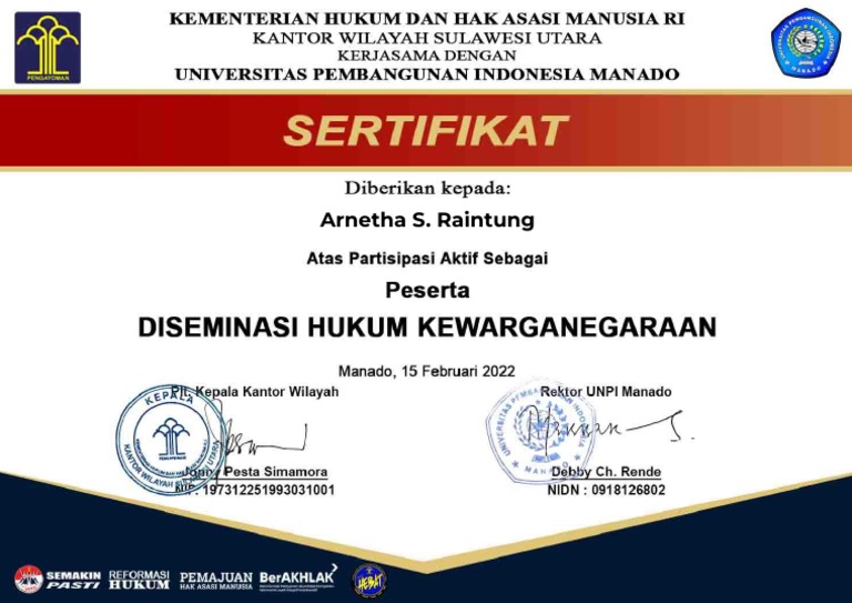 Arnetha S. Raintung - Sertifikat Webinar Hukum Kewarganegaraan | PDF