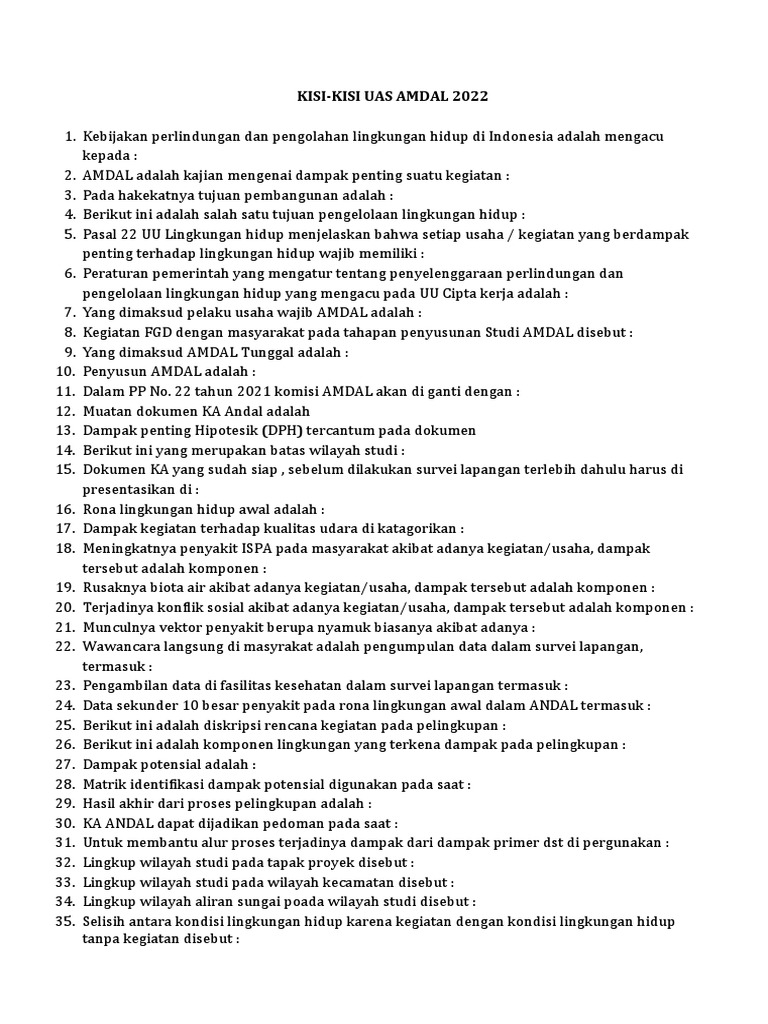 Kisi Kisi Uas Amdal 2022 | PDF | Pengembangan Diri