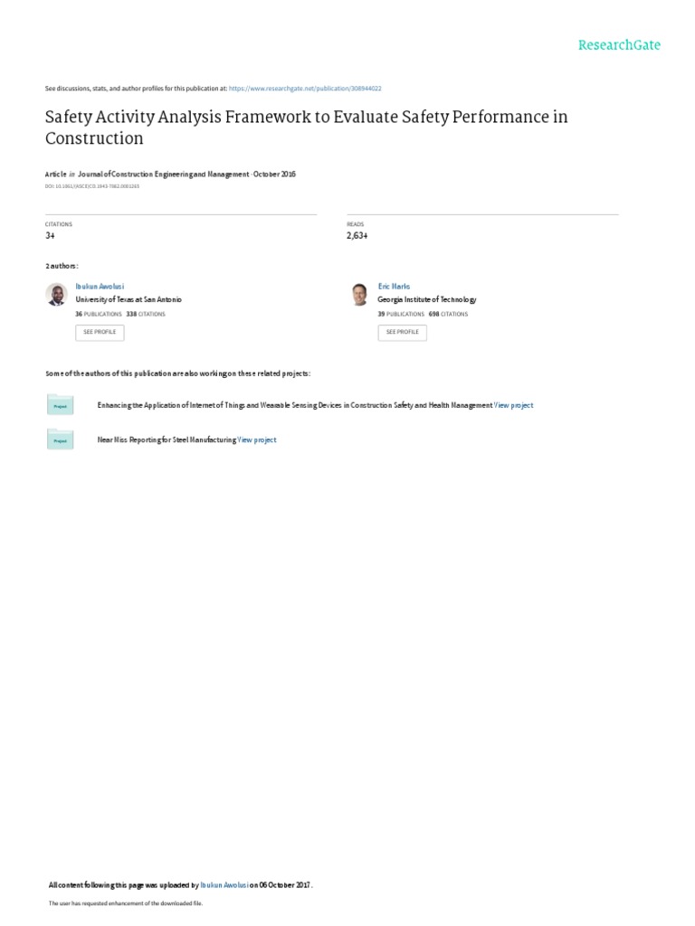 60 Safety Activity Analysis Framework To Evaluate Safety Performance in Construction | PDF ...