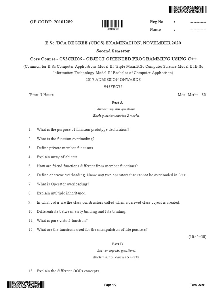 OOP C++ Exam Questions November 2020 | PDF | C++ | Class (Computer ...