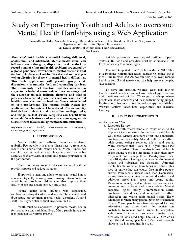 Study On Empowering Youth and Adults To Overcome Mental Health ...
