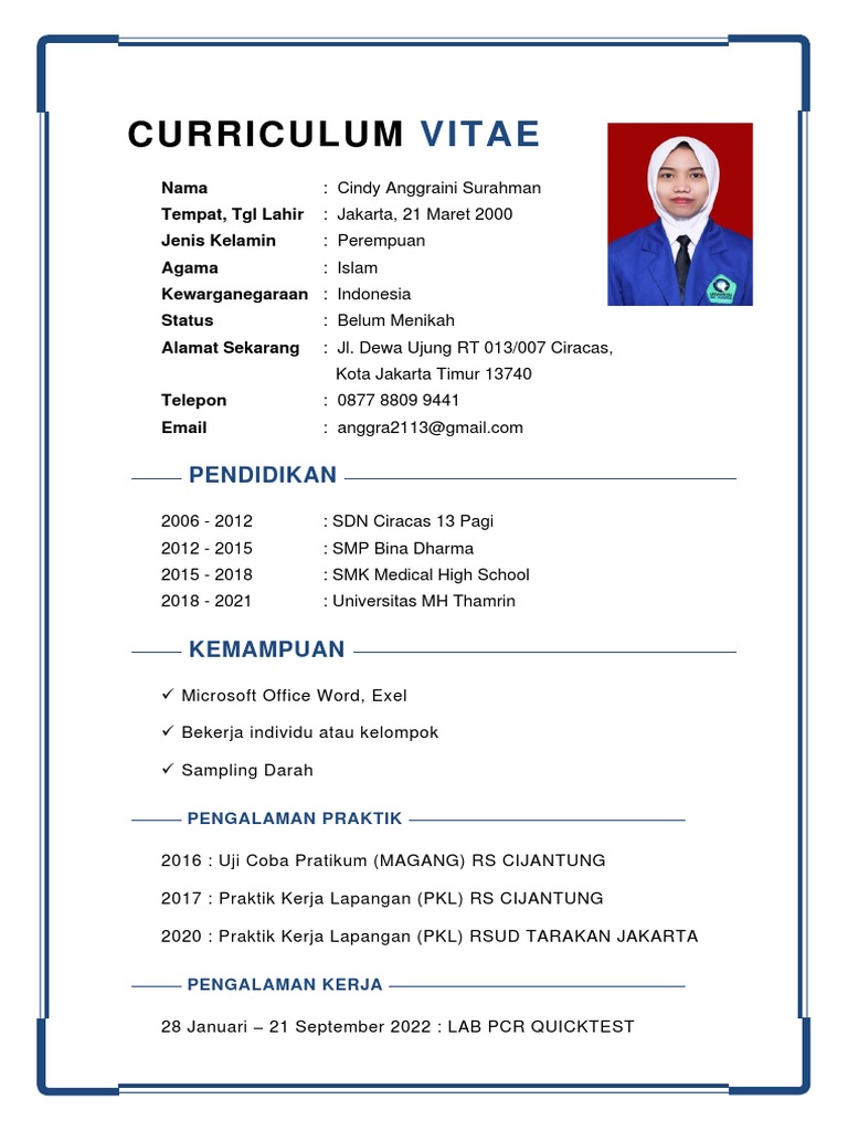 CV Cindy Anggraini Surahman | PDF