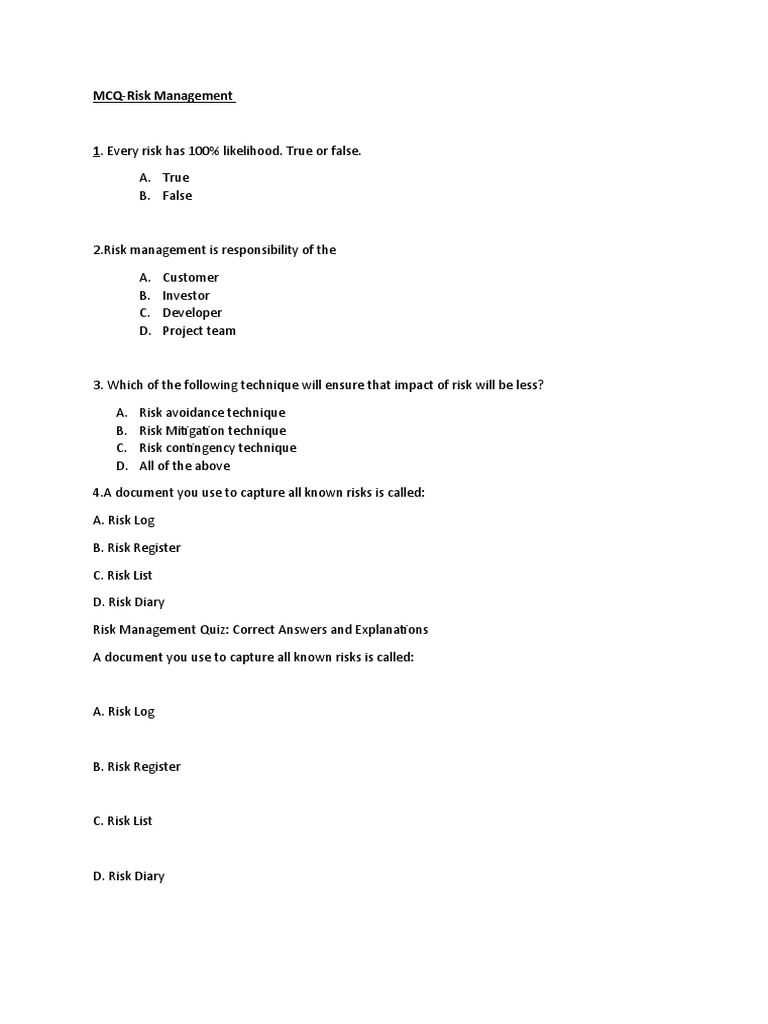 MCQ-Risk Management | PDF