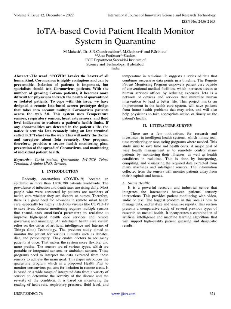 IoTA-based Covid Patient Health Monitor System in Quarantine | PDF | Monitoring (Medicine ...