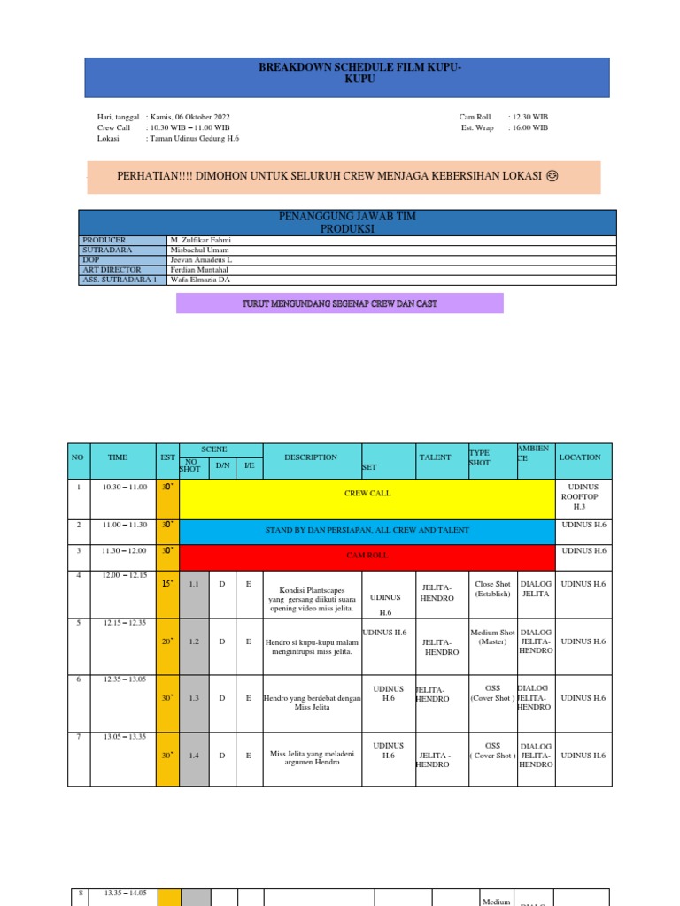 Contoh Call Sheet | PDF
